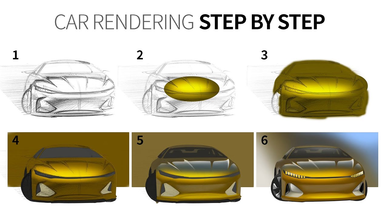 [Tip] How to draw a car rendering step by step 자동차 렌더링 단계별 방법 - YouTube