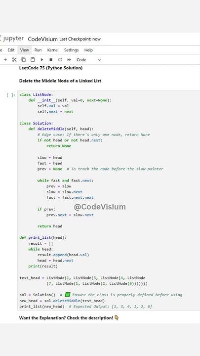 🚀 Delete Middle Node in a Linked List | Fast & Slow Pointer Approach | Python Solution #Coding # ...