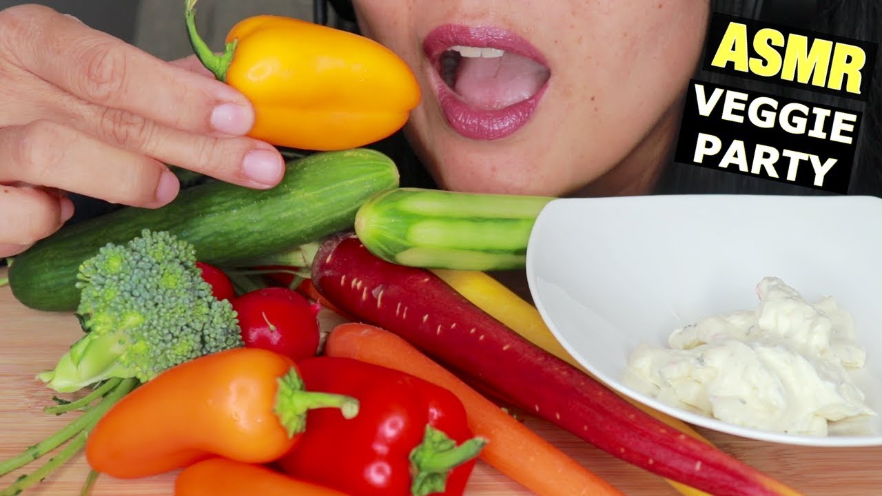 ASMR VEGGIE PARTY - CRUNCHY HEALTHY EATING SOUNDS - NO TALKING - YouTube