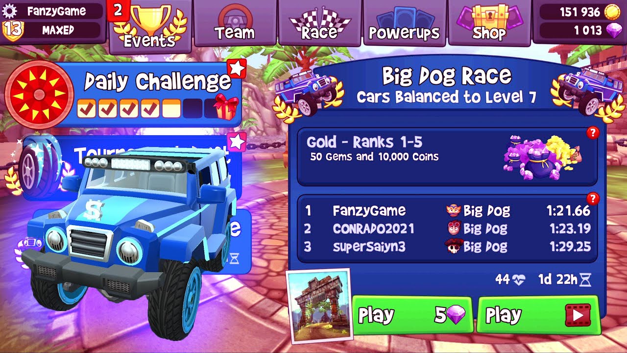 Big Dog Race 1st Place - Bling Car - Beach Buggy Racing 2 - YouTube