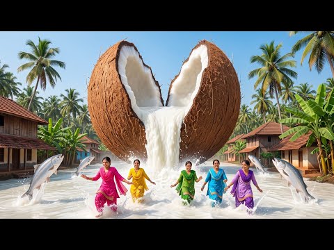 😱 A 70-Foot Mysterious Coconut Cracked Open... The Entire Village Was Flooded with Coconut Milk! 🥥🌊