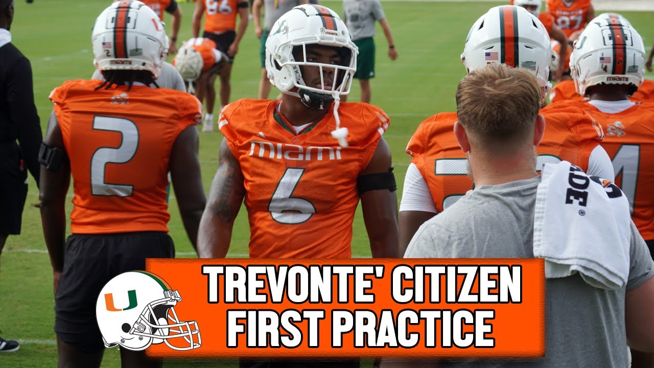 RB TreVonte' Citizen in First Practice as a Miami Hurricane - YouTube