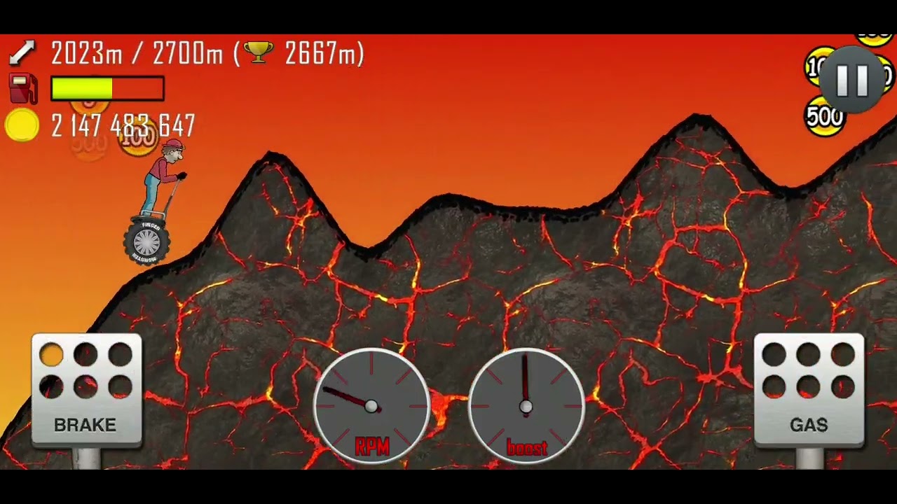 Hill Climb Racing 1.14.1 (60 fps): Onewheeler + Volcano 2670m (full run ...