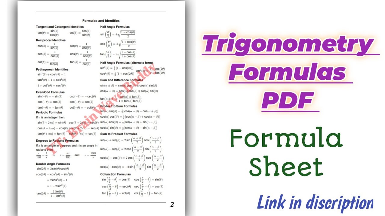 Trigonometric Formulae | Trigonometry Formula Sheet for students ...