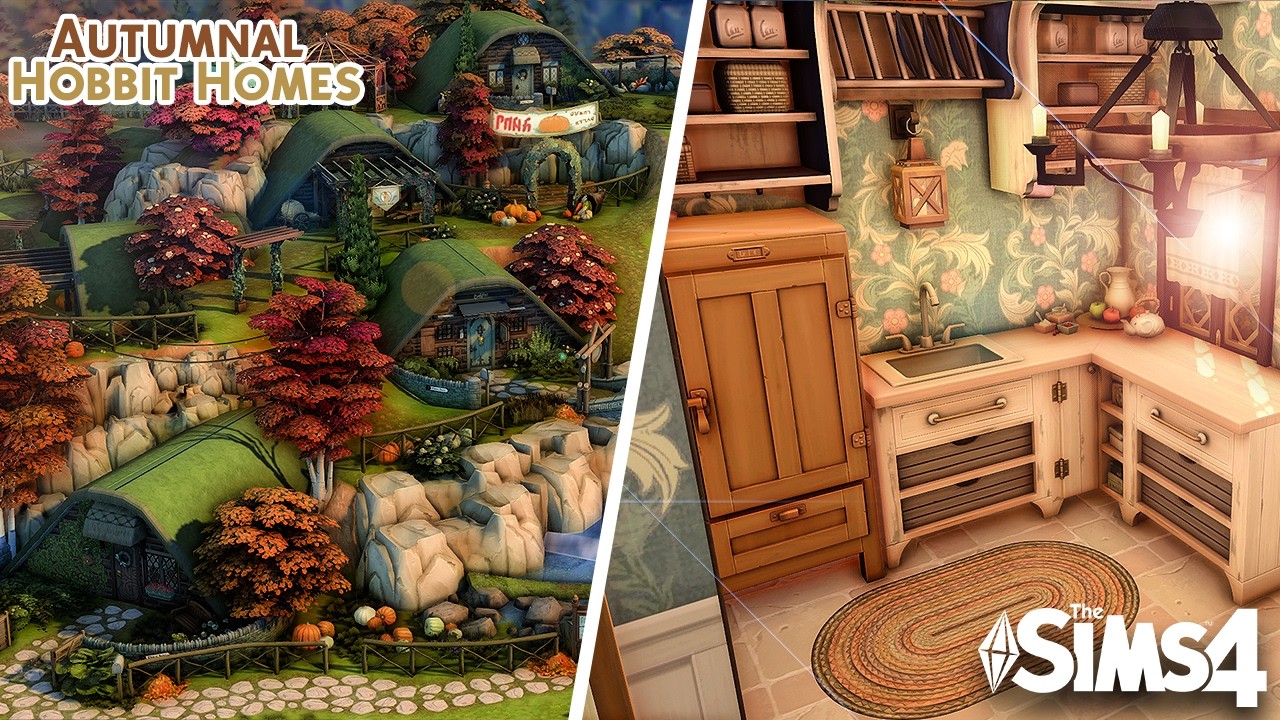 Autumnal Hobbit Homes🧡🍄The Sims 4! Speedbuild & Voiceover (No CC) - YouTube