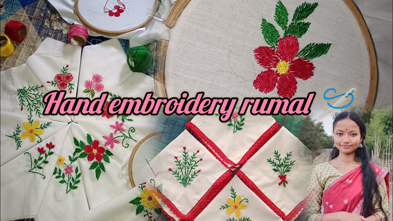 Hand embroidery rumal... #handstich #simple #flowers #embroidery # ...