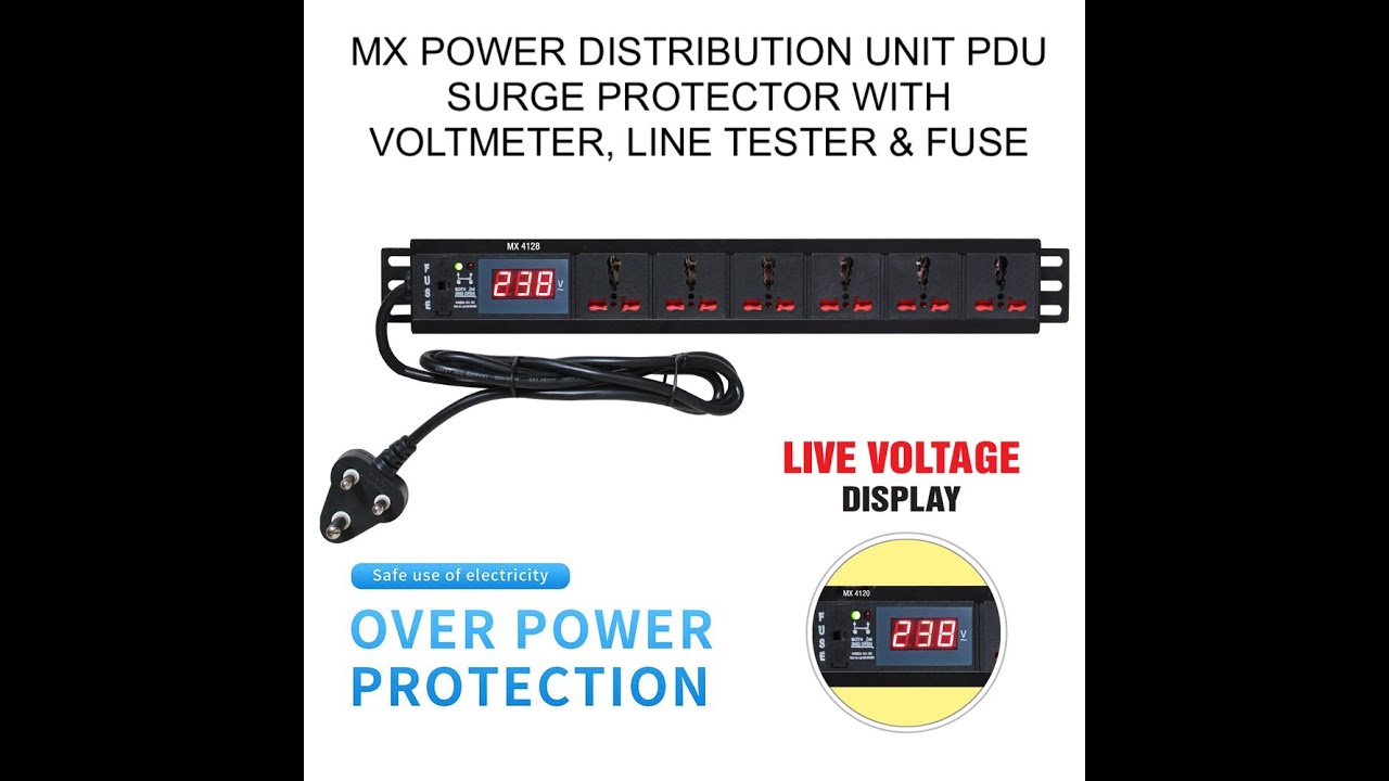 PDU w/ Live Voltage Display DVM Surge Protector Power Strip displays ...