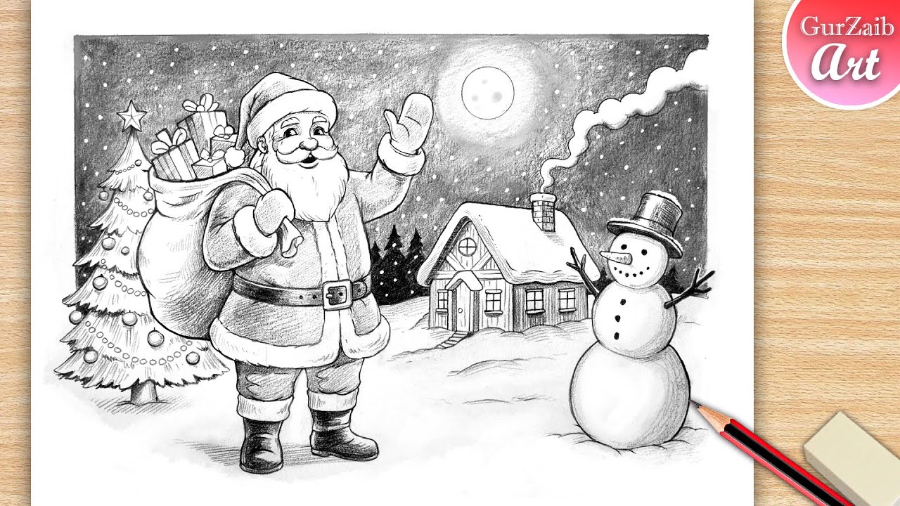 How To Draw Christmas Drawing / Pencil shading art / step by step for ...