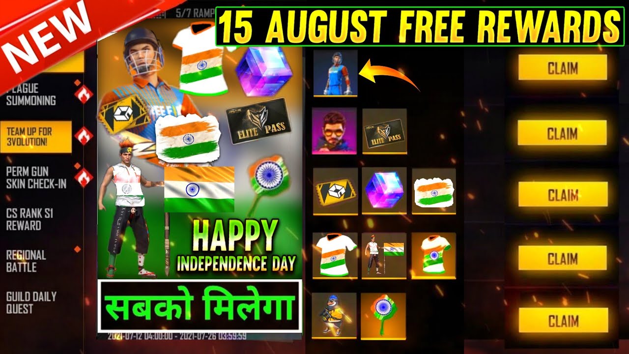 15 AUGUST EVENT FREE FIRE | FREE REWARDS IN FREE FIRE - YouTube