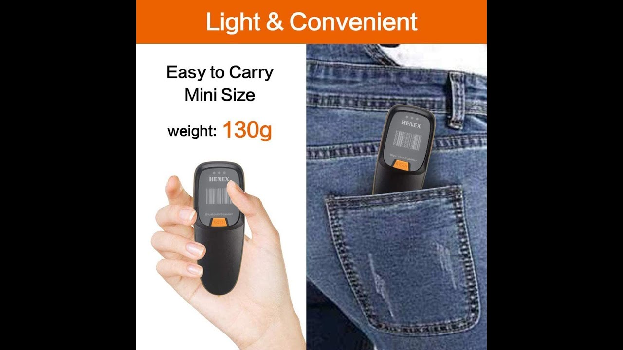 HENEX HC-300R wireless/cordless Mini Pocket Barcode Scanner connection ...