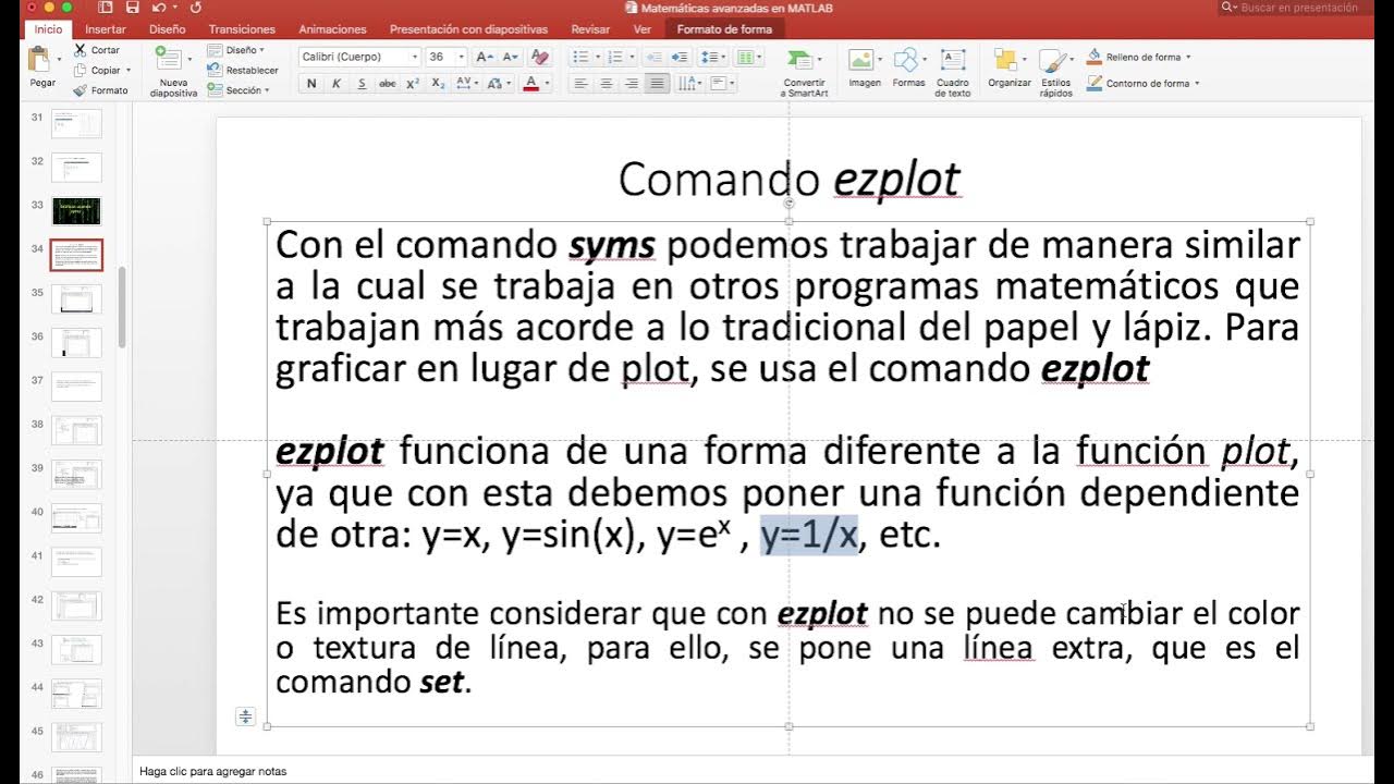 Clase 8. Matemáticas Avanzadas en Matlab 4. Comandos ezplot, set, plot. para graficar ecuaciones ...