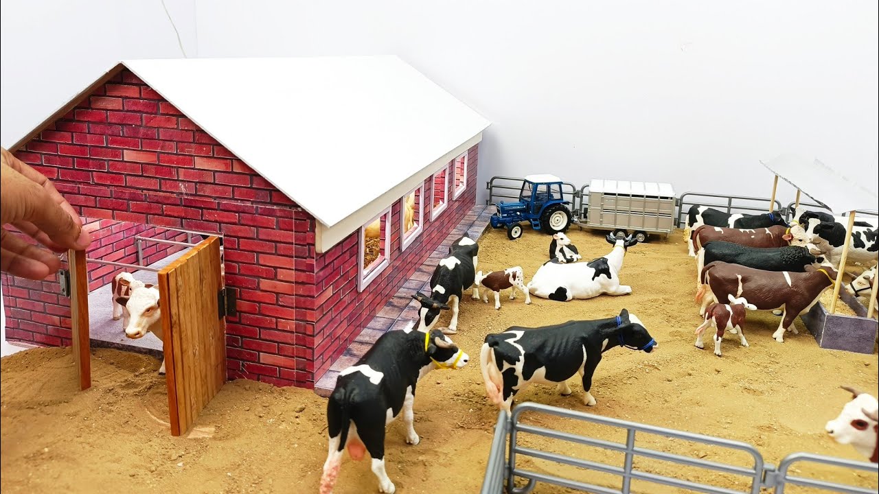 Miniature Cattle farm with tractor and trailer | Realistic Cow and Calf ...