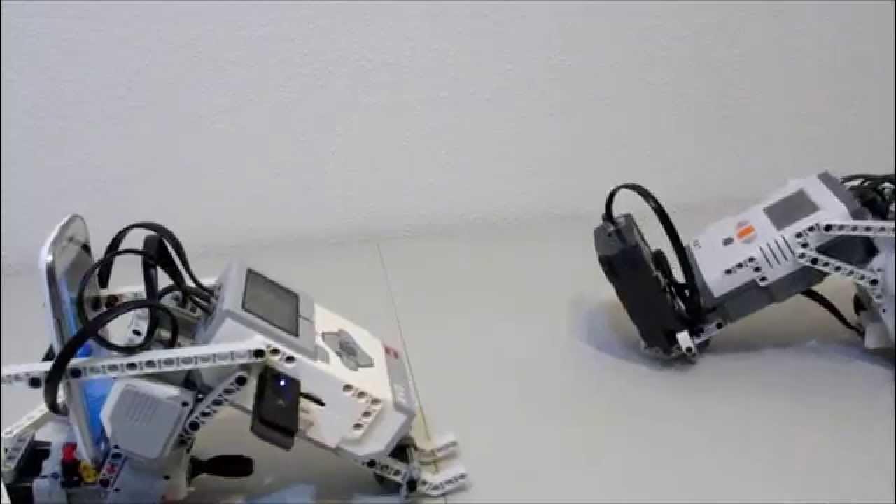 test2. 2 robots (EV3,NXT) working together , moving 3 cans - YouTube