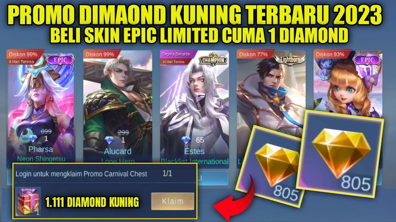 EVENT PROMO DIAMOND KUNING ML 2023! SKIN WANWAN 11.11 BELI SKIN EPIC ...