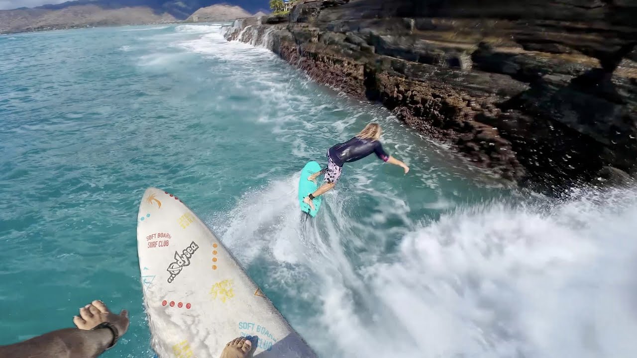 POV Surfing Weird Rock Wave - YouTube