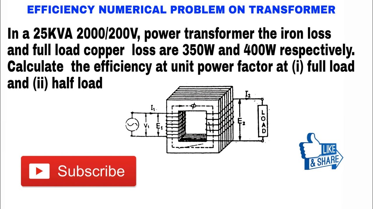 15. NUMERICAL PROBLEMS ON TRANSFORMER EFFICIENCY WITH DATA COPPER LOSS ...