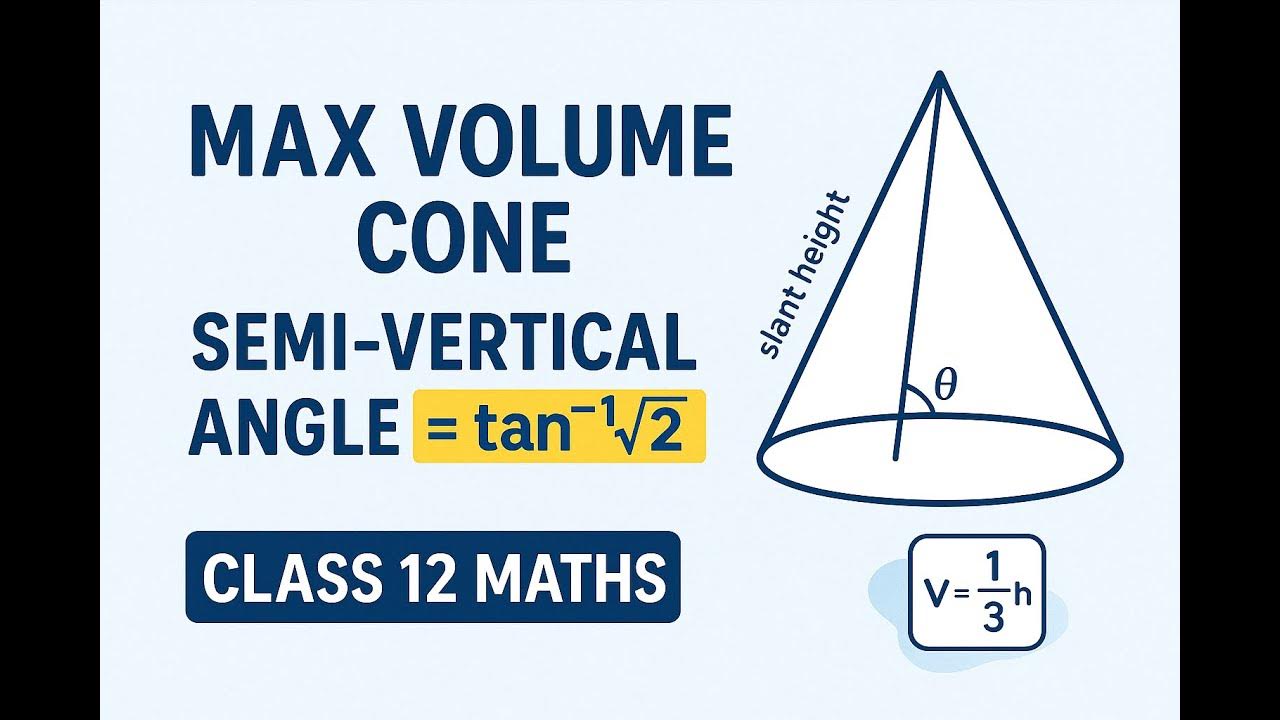 class12||show that semi vertical angle of the cone of max.volume ...
