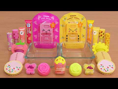 Pink vs Yellow - Mixing Makeup Eyeshadow Into Slime ASMR