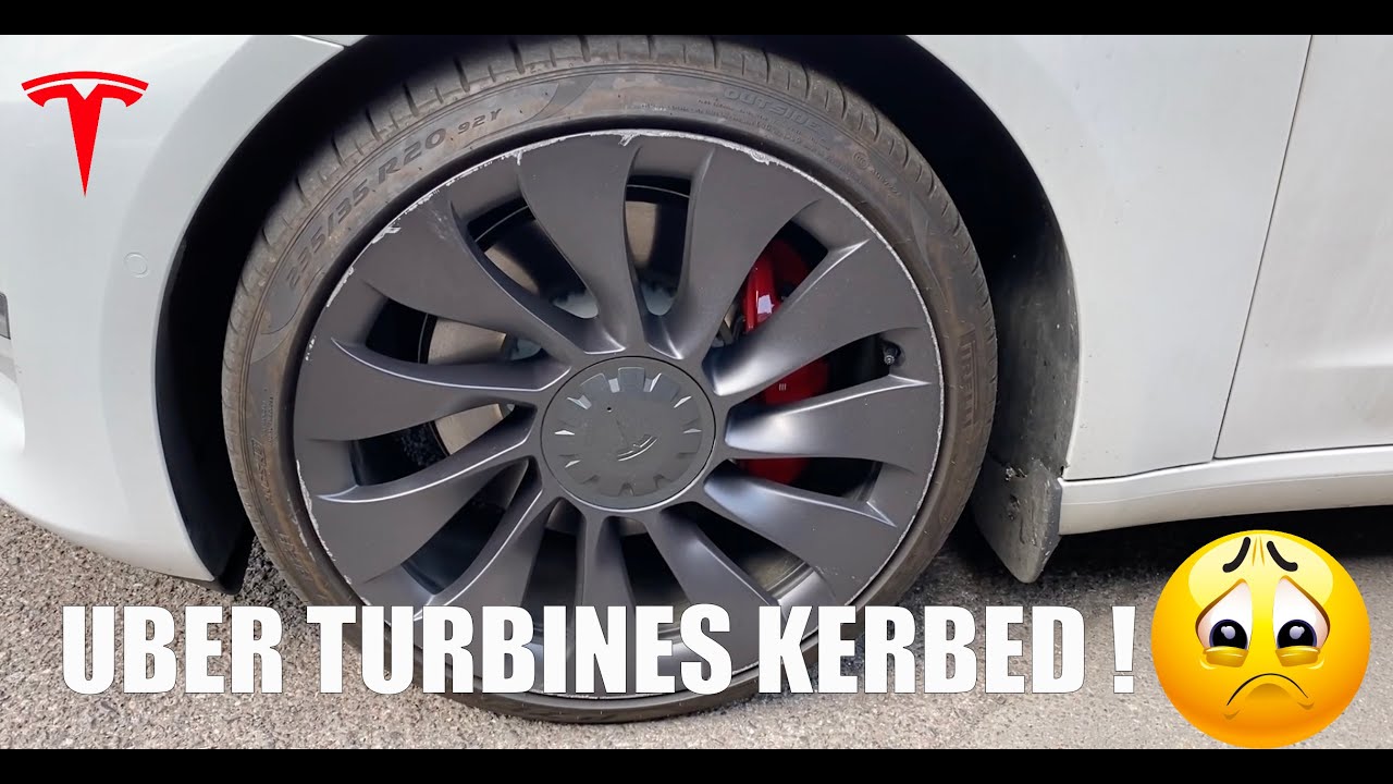 TESLA M3P UBERTURBINE WHEELS KERBED AND REPAIRED! - YouTube