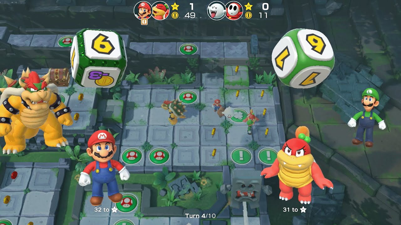 Super Mario Party - Mario and Pom Pom vs Boo and Shy Guy - Domino Ruins ...