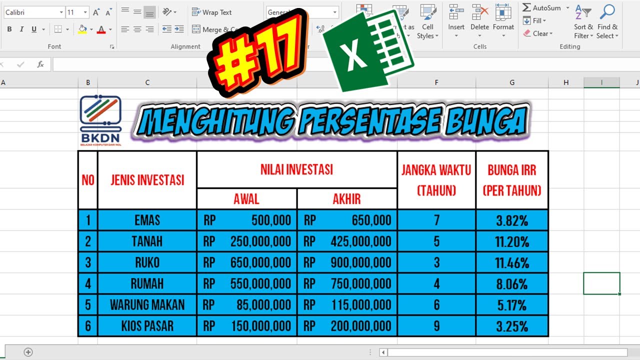 Cara Menghitung Investasi dengan Excel - dengan model Rumus yang mudah ...