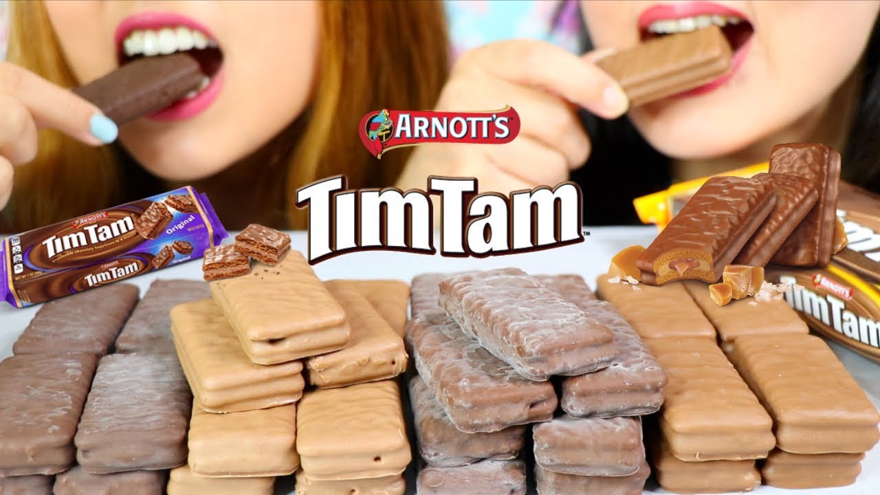 ASMR EATING TIM TAMS (CHOCOLATE CARAMEL COOKIES) | Kim&Liz ASMR - YouTube