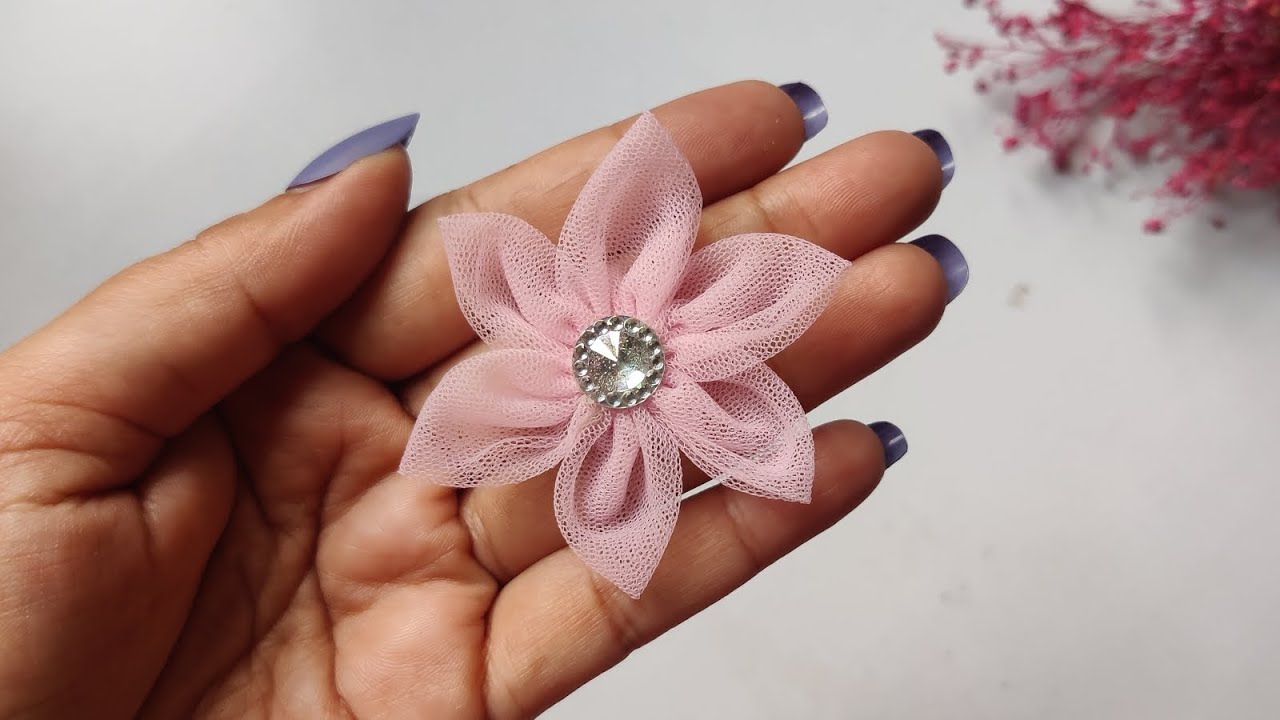 How To Make Flower With Net Cloth || Easy Flower Making With Cloth ...