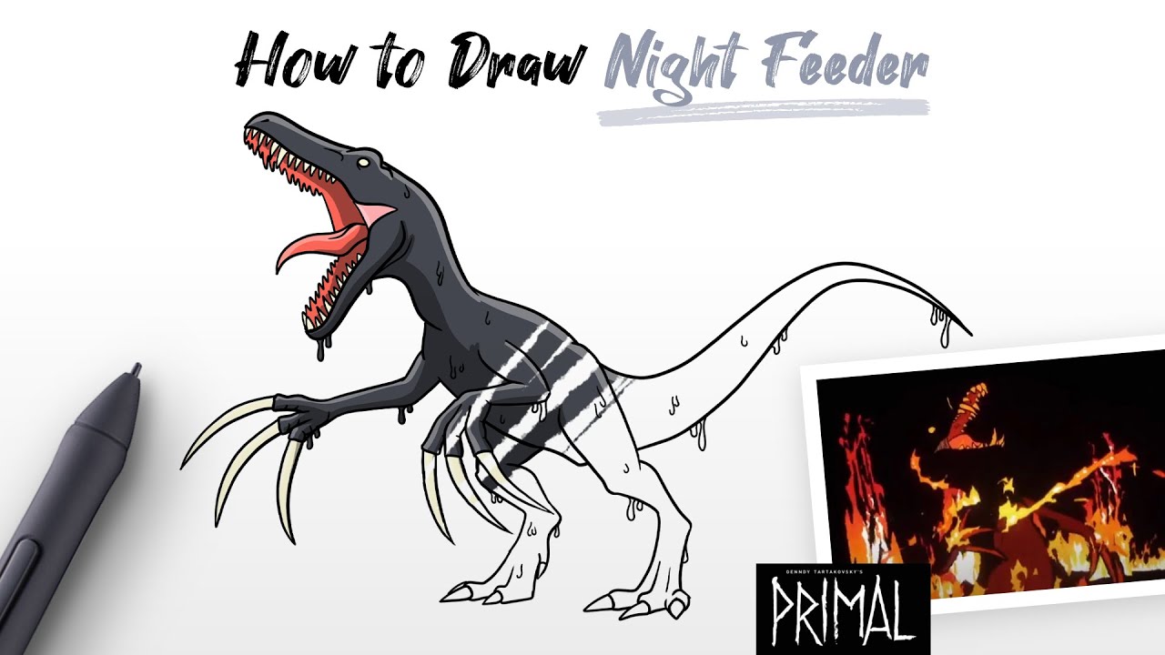 How to Draw Night Feeder monster dinosaur from Primal movie Easy Step ...