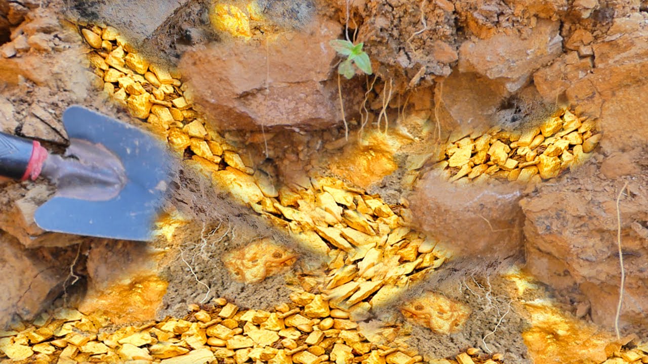wow very exciting! digging huge nuggets of gold treasure under stone at ...