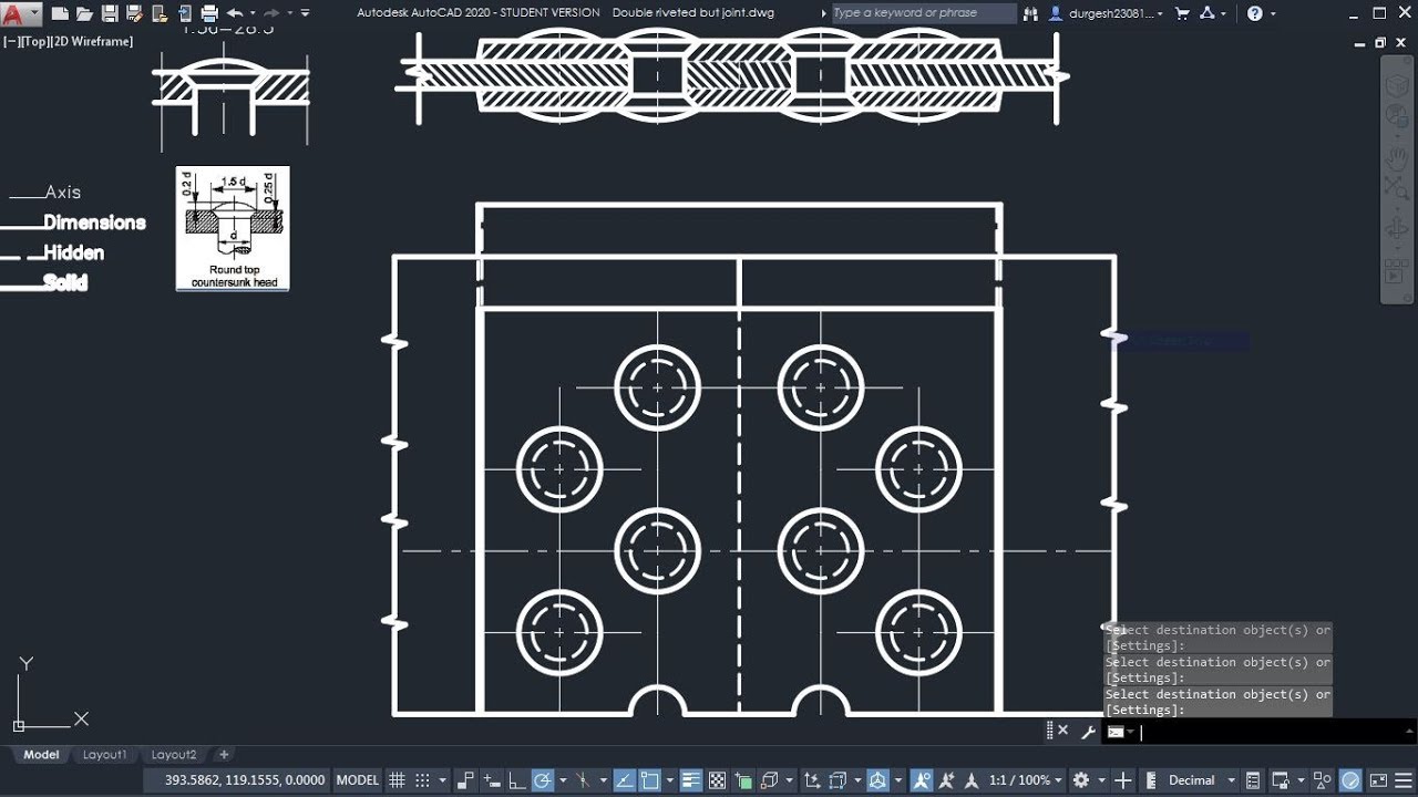 Double Strapped Doule Rivetted Butt joint with Round Top Countersunk ...