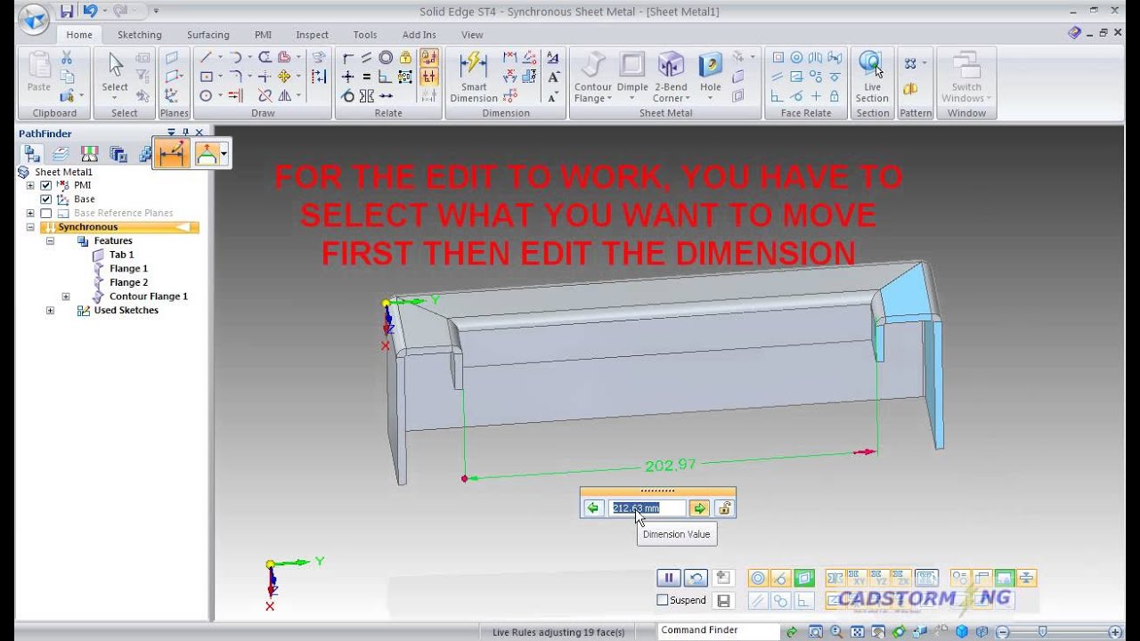 SOLID EDGE ST4 - Sheet metal flange dimensioning - YouTube