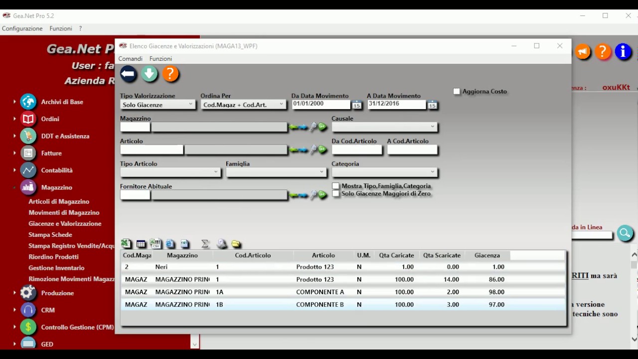 Gea.Net.Pro : Magazzino Giacenze e Valorizzazione - YouTube