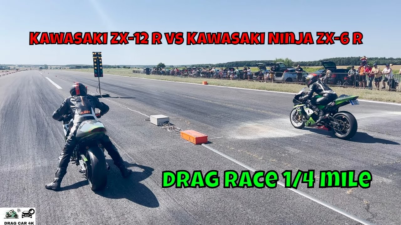Kawasaki ZX-12 R vs Kawasaki Ninja ZX-6 R motorcycle drag race 1/4 mile ...