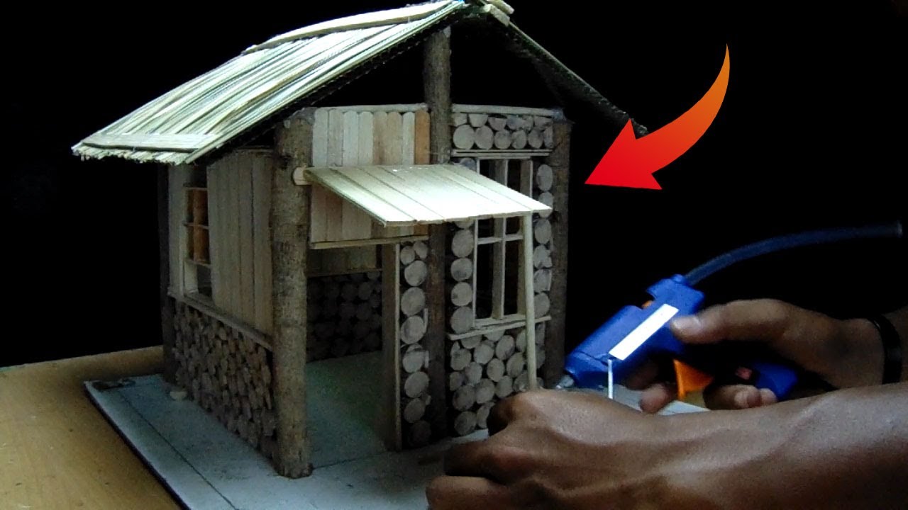 Build Mini Log Cabin From Branches - DIY Mini Log House - YouTube