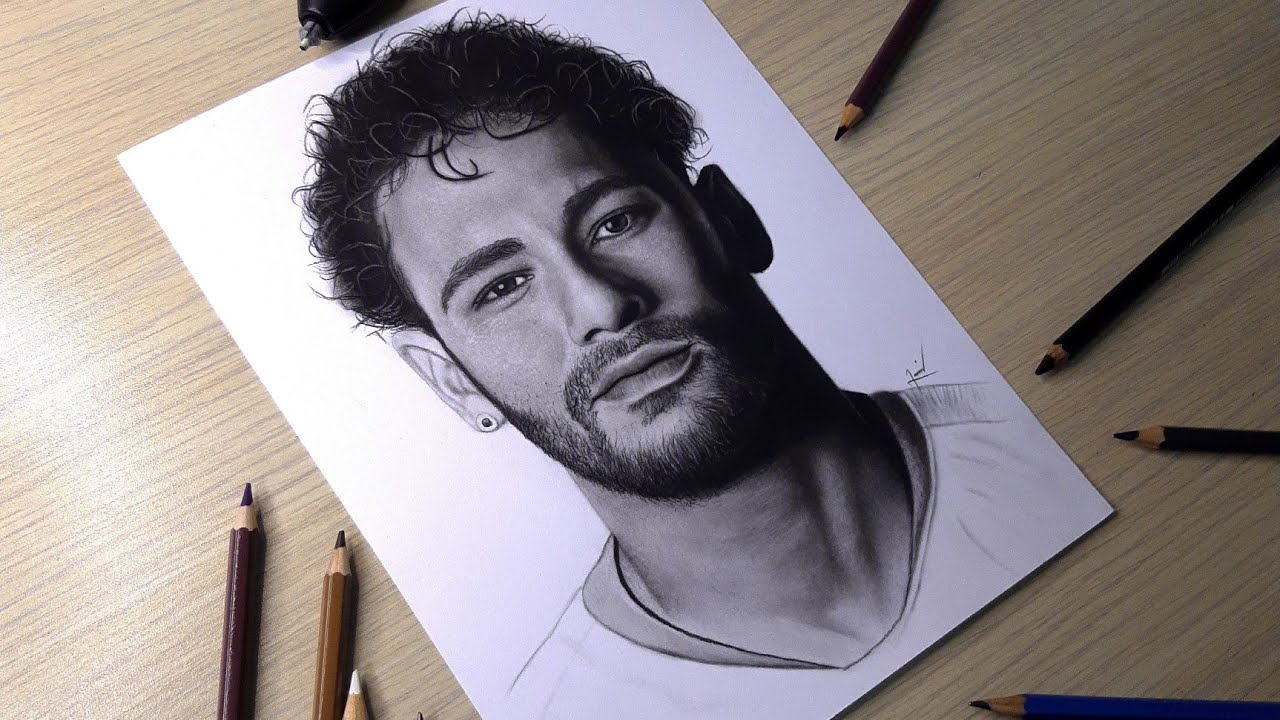 realistic Drawing of Neymar Jr, Time lapse - YouTube