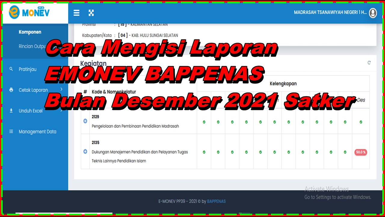 Cara Mengisi Laporan E-MONEV BAPPENAS Satker Bulan Desember 2021 - YouTube