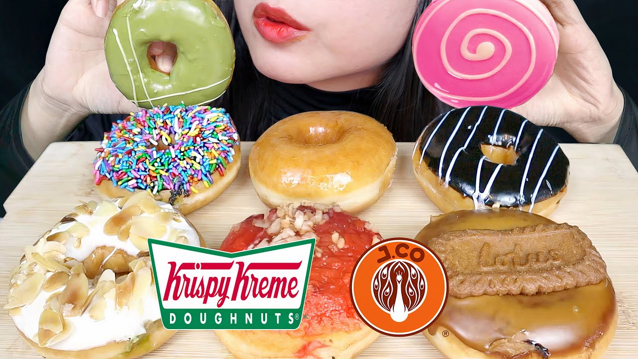 ASMR KRISPY KREME VS JCO DONUTS 🍩 ORIGINAL GLAZED, GREEN TEA, OREOLOGY ...