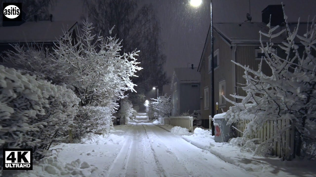 Snowfall at Night ️🌨 Beautiful Wooden-House Neighborhood of Kumpula, Helsinki Finland - YouTube