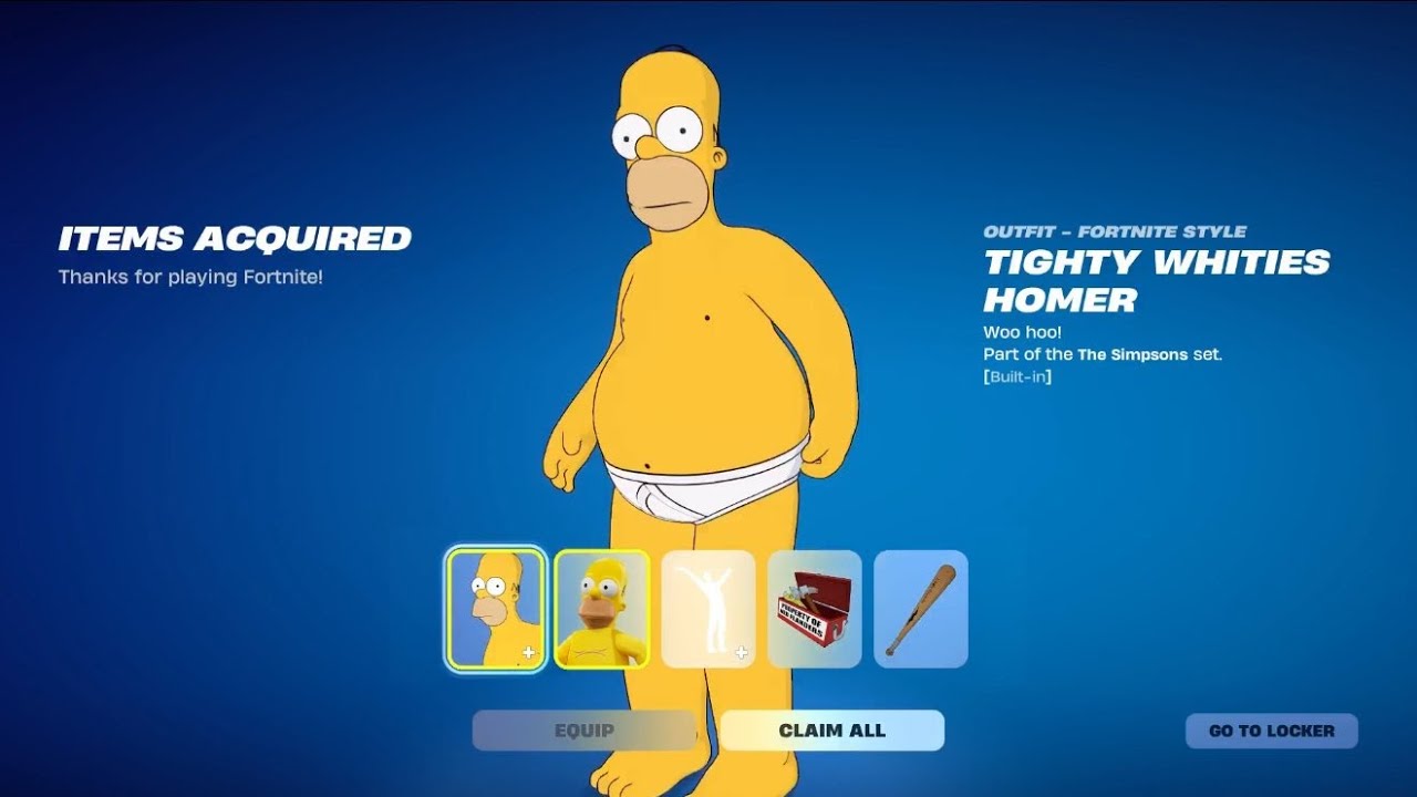 New Fortnite Tighty Whities Homer Skin And Cosmetics (Full Showcase ...
