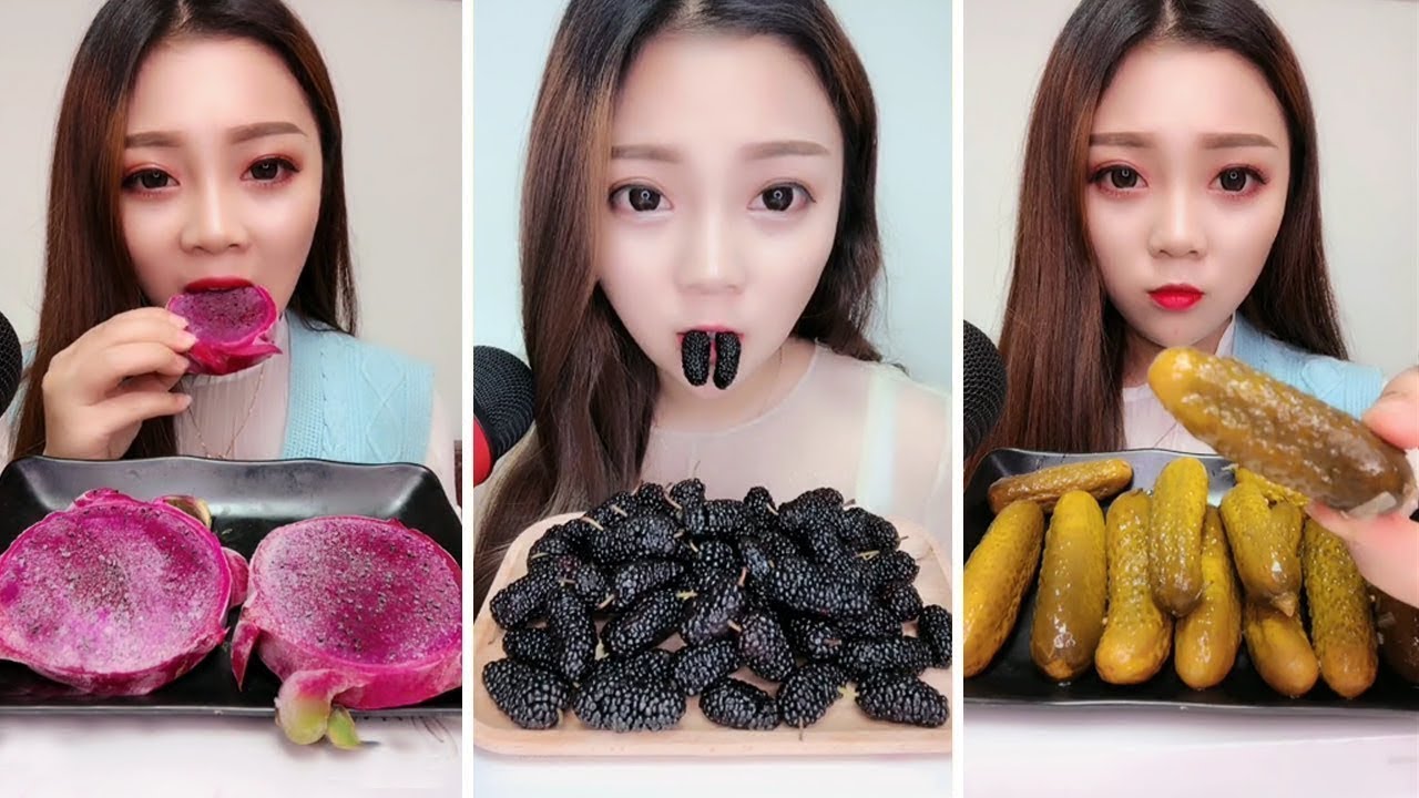 ASMR Fruits Eating Pickles, Frozen Dragon Fruit, Raspberry, Golden ...
