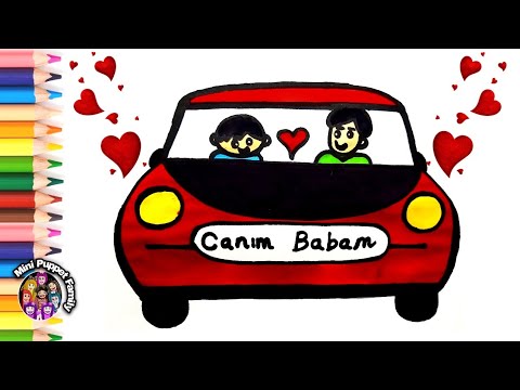 Babalar Günü Resmi Çizimi Kolay - Baba Ve Çocuk Çizimi - Araba Çizimi - How To Draw A Father's Day