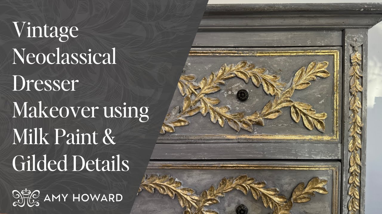 DIY Neoclassical Dresser Makeover | Cracked Gesso, Milk Paint & Gold ...