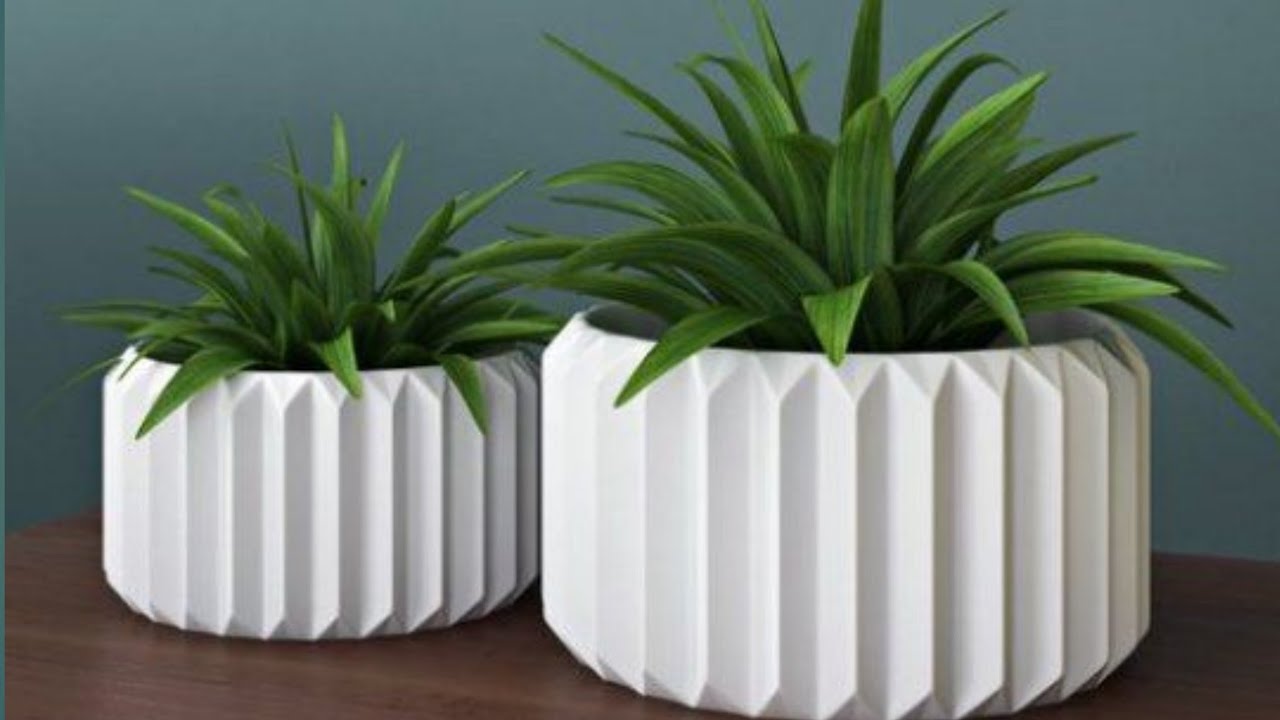 Paper Model Flower Pot Making With Cement // White Cement craft // DIY ...