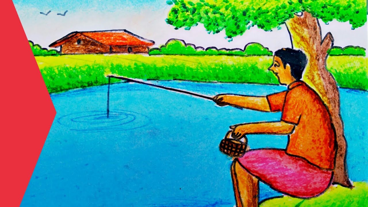 A boy catching fish || Drawing || Bachpan ki drawing - YouTube