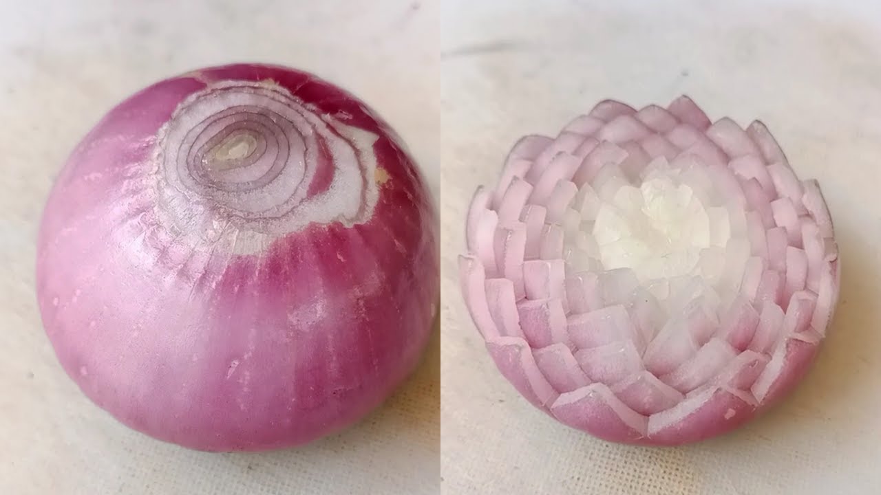 How to do vegetable carving in onion || Onion flower garnish || onion ...