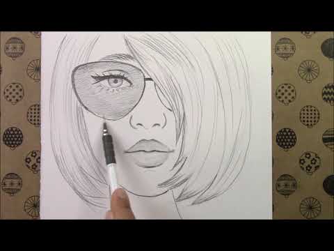 Gözlüklü, Kolay Kadın Yüz Çizimi - Easy Female Face Drawing with Glasses
