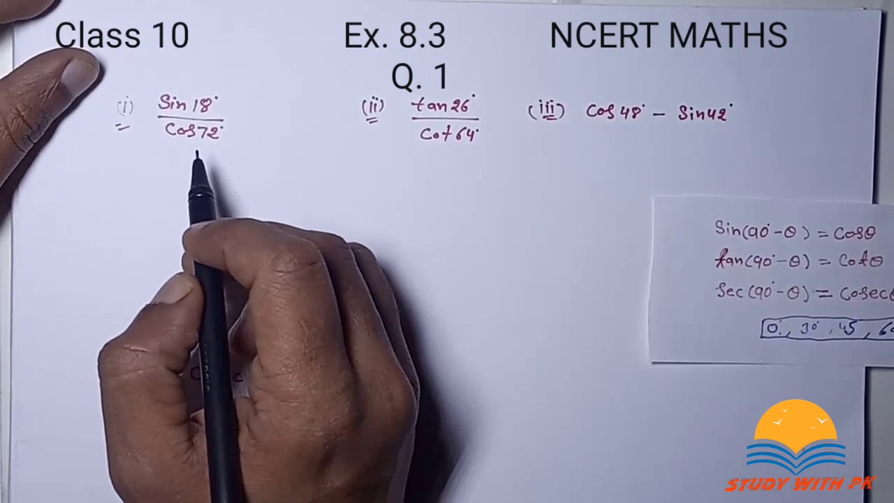 Ex.8.3 Q.1 Class 10 chapter 8 "TRIGONOMETRY" NCERT MATH - YouTube