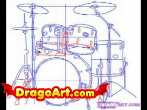 How to draw drums, step by step - YouTube