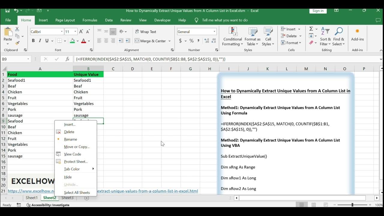 How to Dynamically Extract Unique Values from A Column List in Excel - YouTube