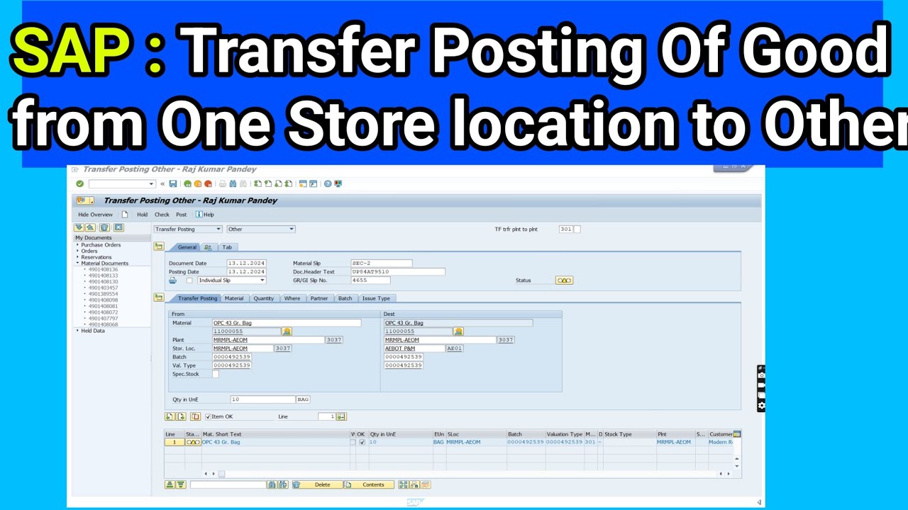 SAP MM : How to Transfer Posting of Goods from One Store Location to ...